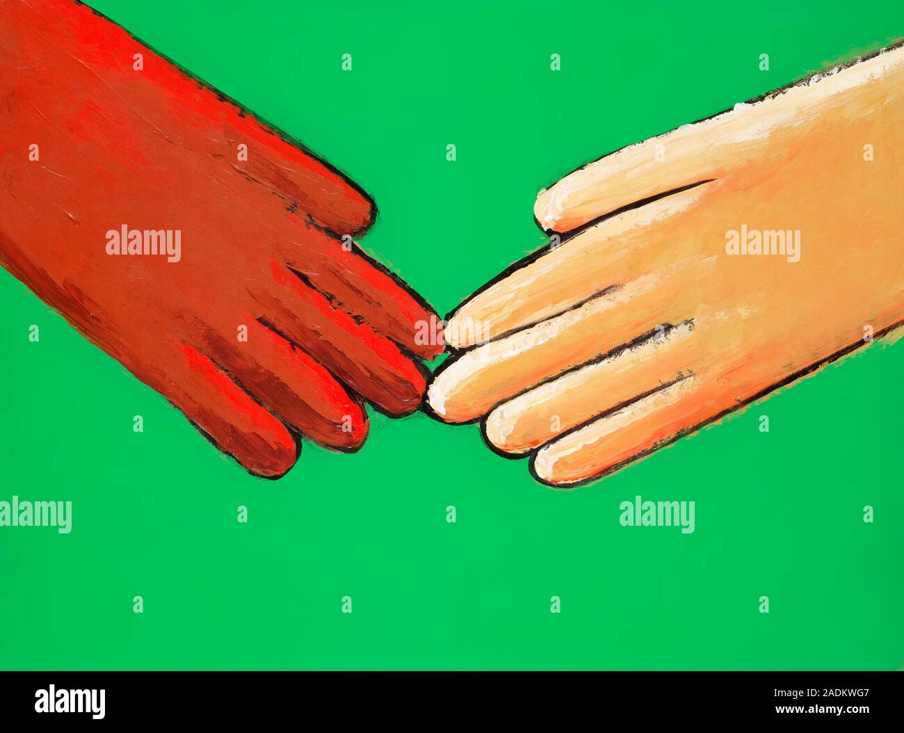 Hands touching, artwork. This could represent friendship between races ...