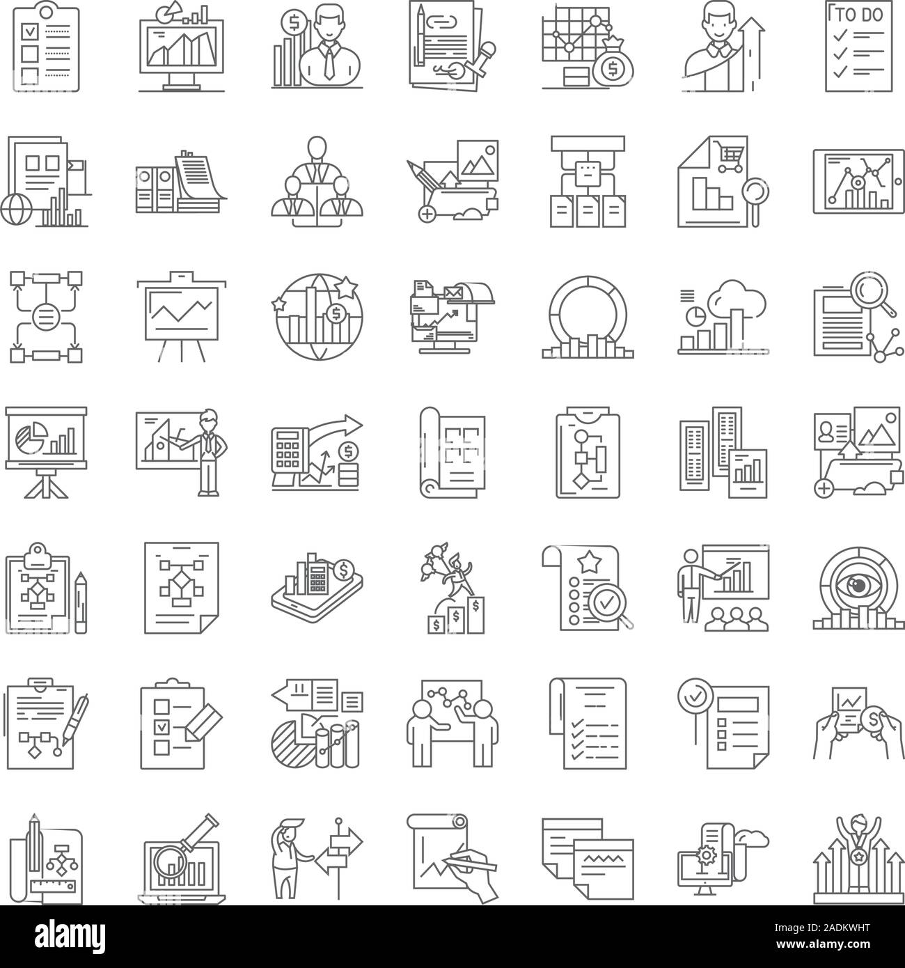 Planning proccess linear icons, signs, symbols vector line illustration ...