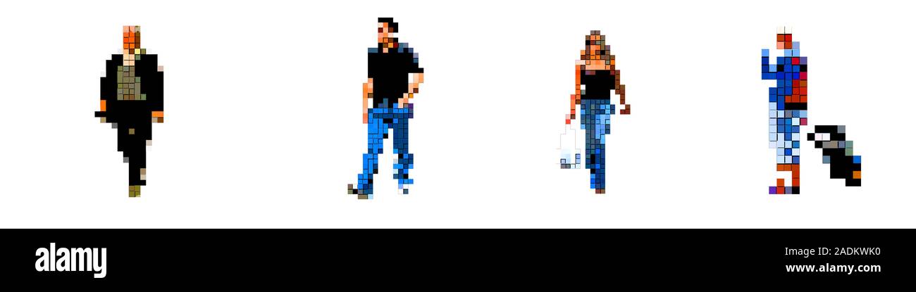 Pixelated people. Computer artwork of people disguised using ...