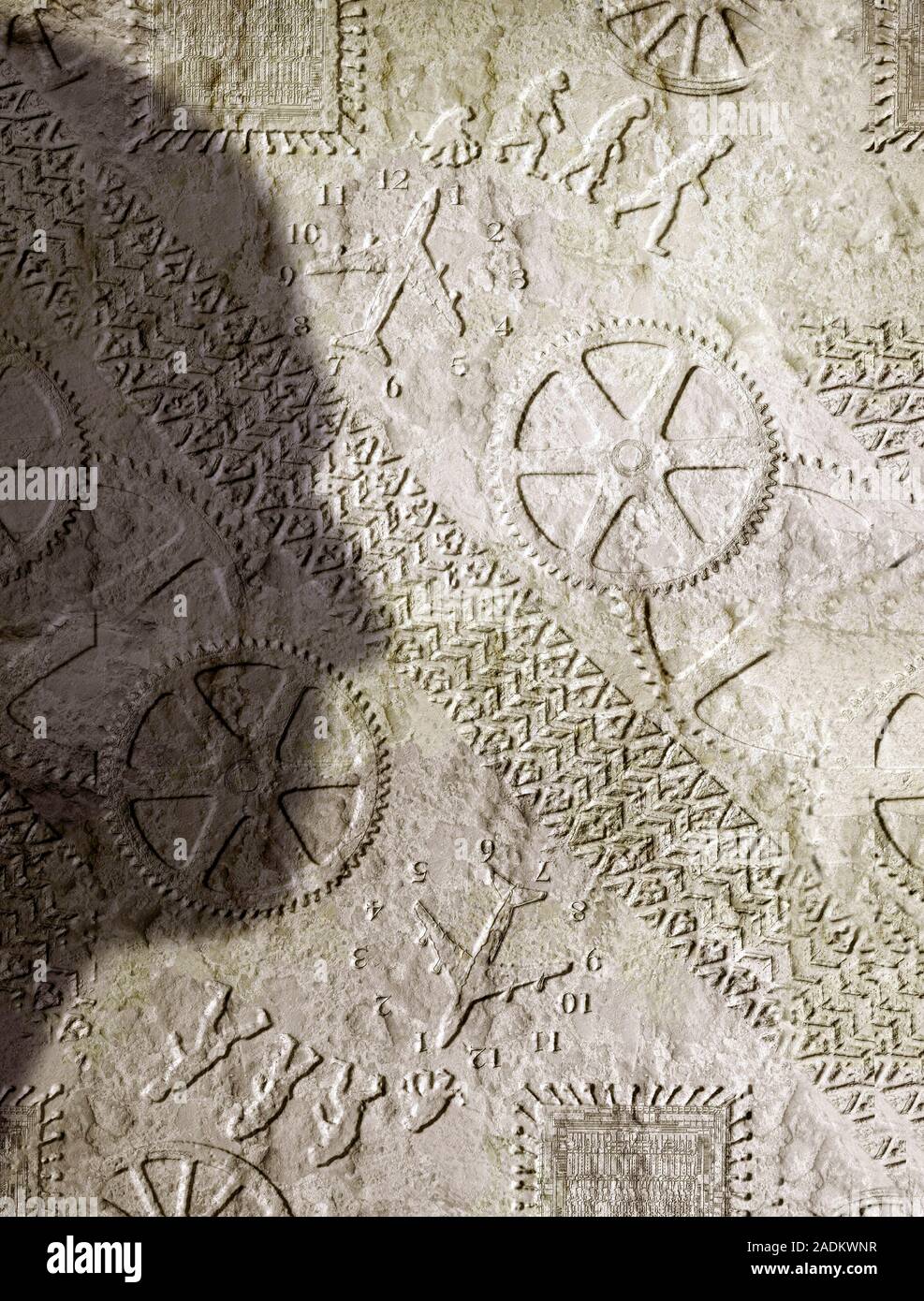 Anthropocene, conceptual artwork. Shadow of a human head over stone ...