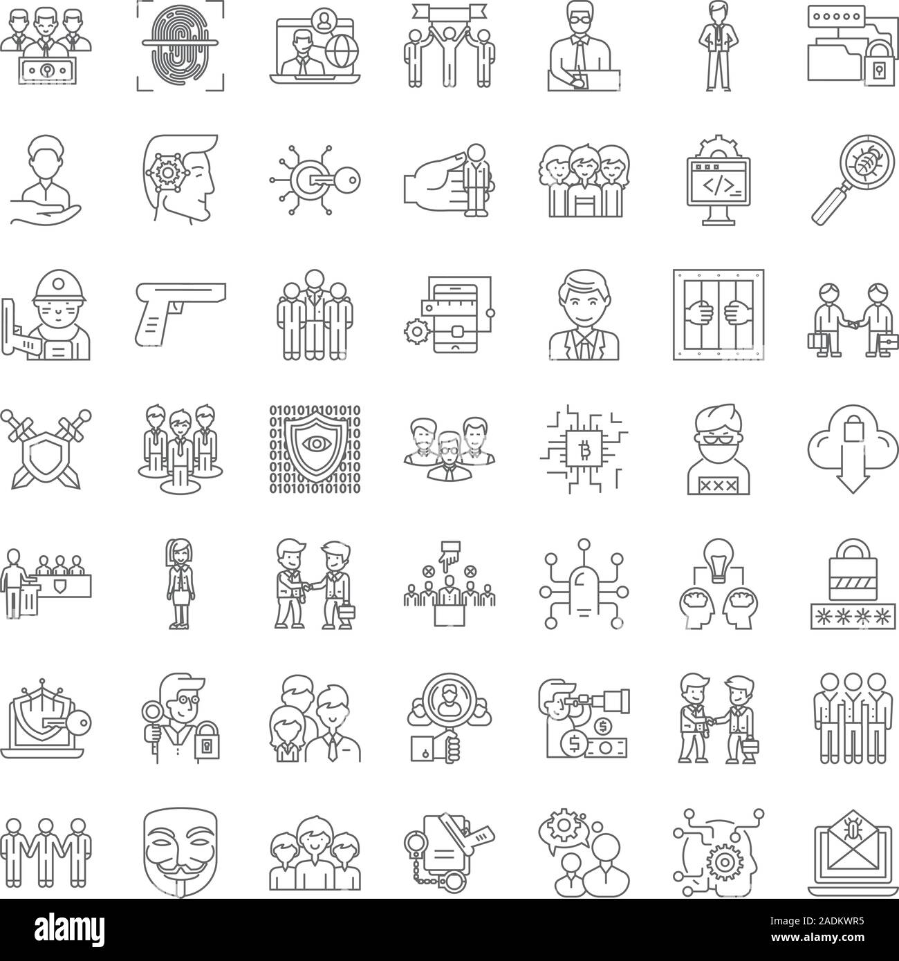 Security job linear icons, signs, symbols vector line illustration set ...