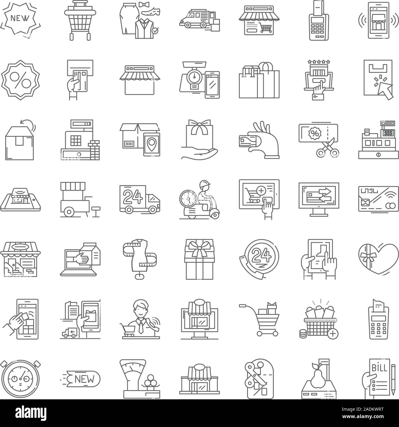 Retailer linear icons, signs, symbols vector line illustration set ...
