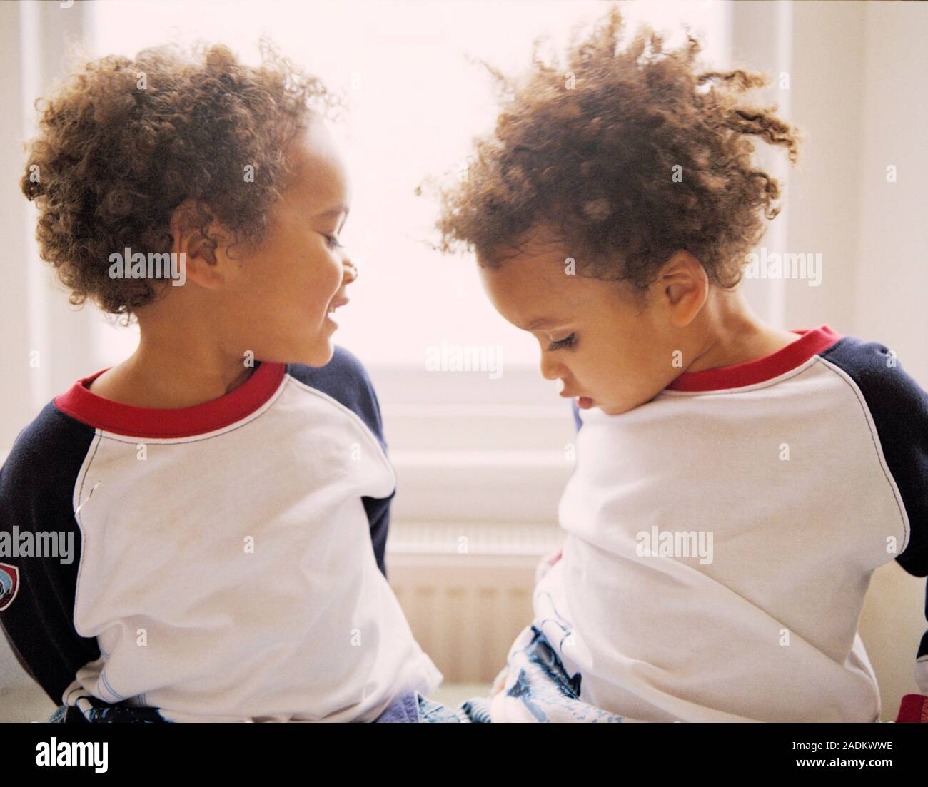 Identical 2.5-year-old twin boys. Genetically identical (monozygotic ...