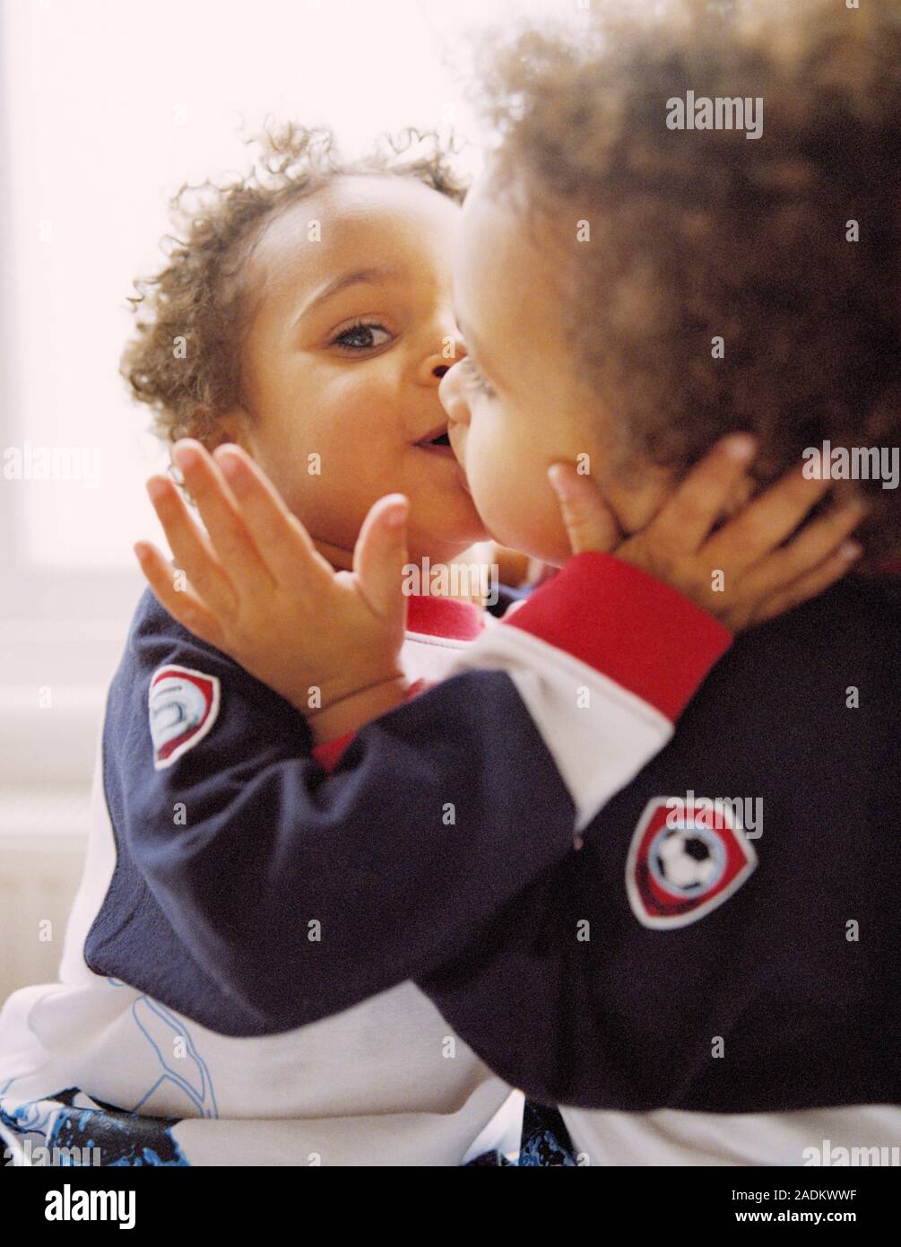 Identical 2.5-year-old twin boys playing. Genetically identical ...