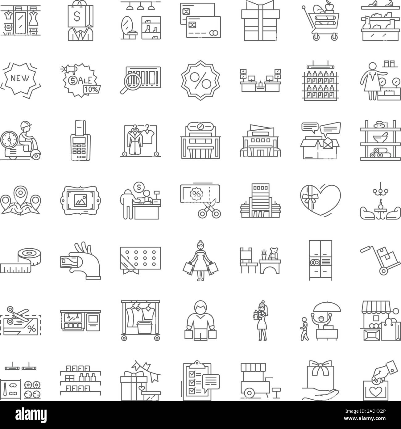 Shopping mall linear icons, signs, symbols vector line illustration set ...