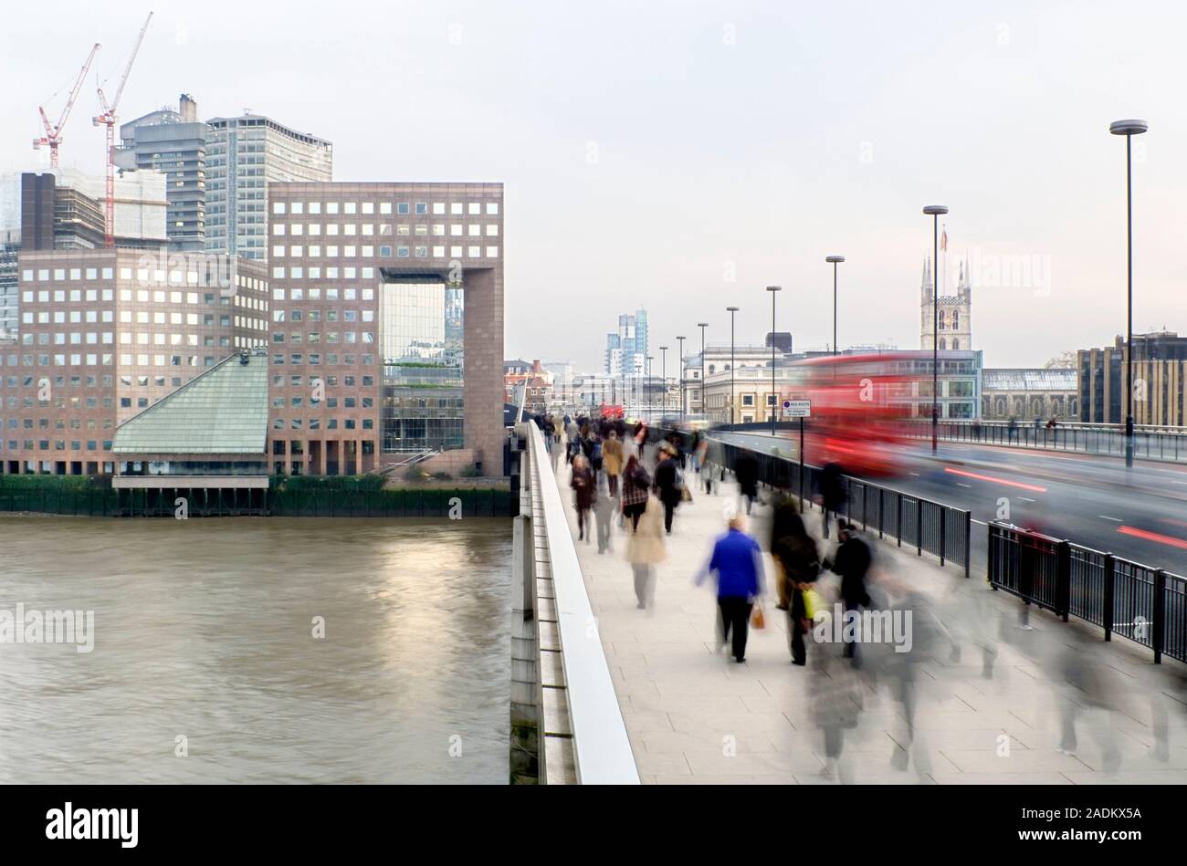 London Bridge. Time-exposure image of commuters walking over London ...