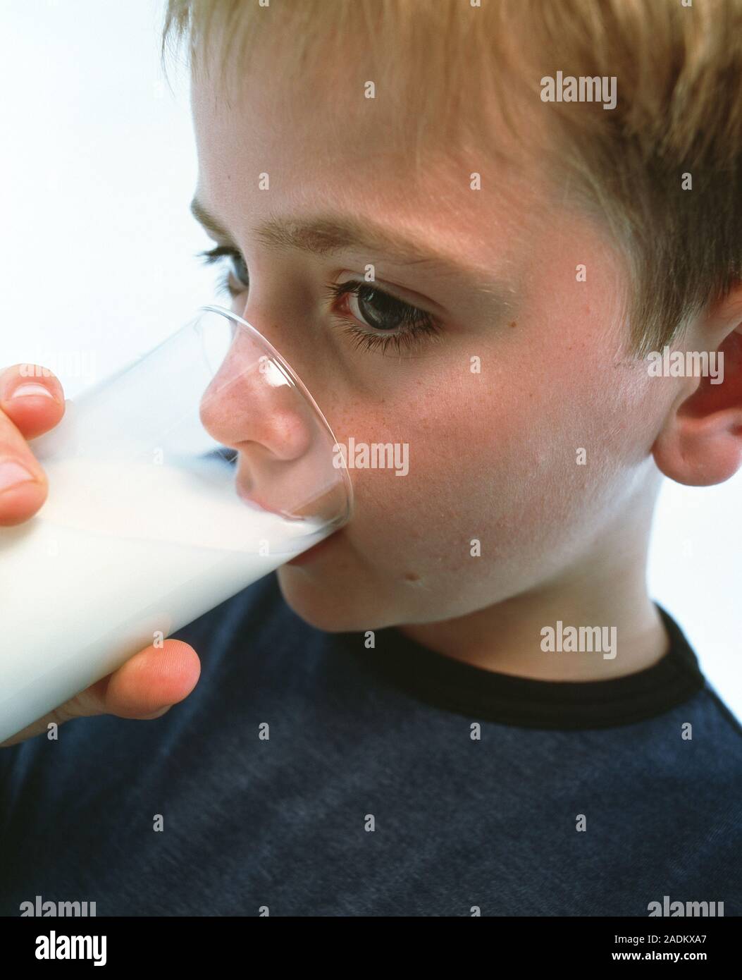 Milk drink. Boy drinking milk from a glass. Milk is an excellent source ...