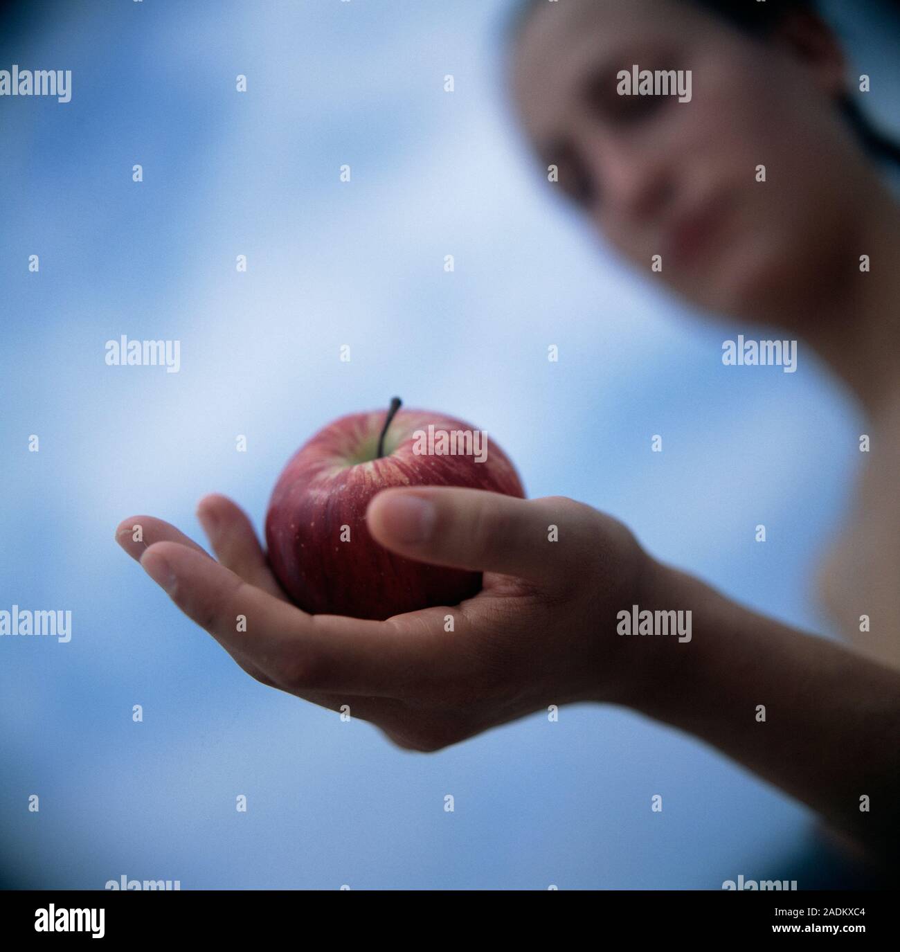 Healthy eating. Woman holding an apple. Apples are rich in minerals and ...