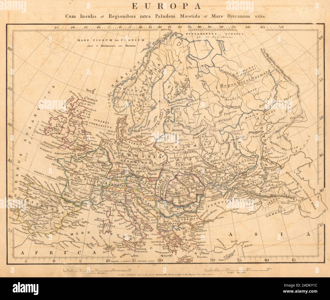 ANCIENT ROMAN EUROPE. Europa. Germania Gallia Hispania. ARROWSMITH 1828 ...