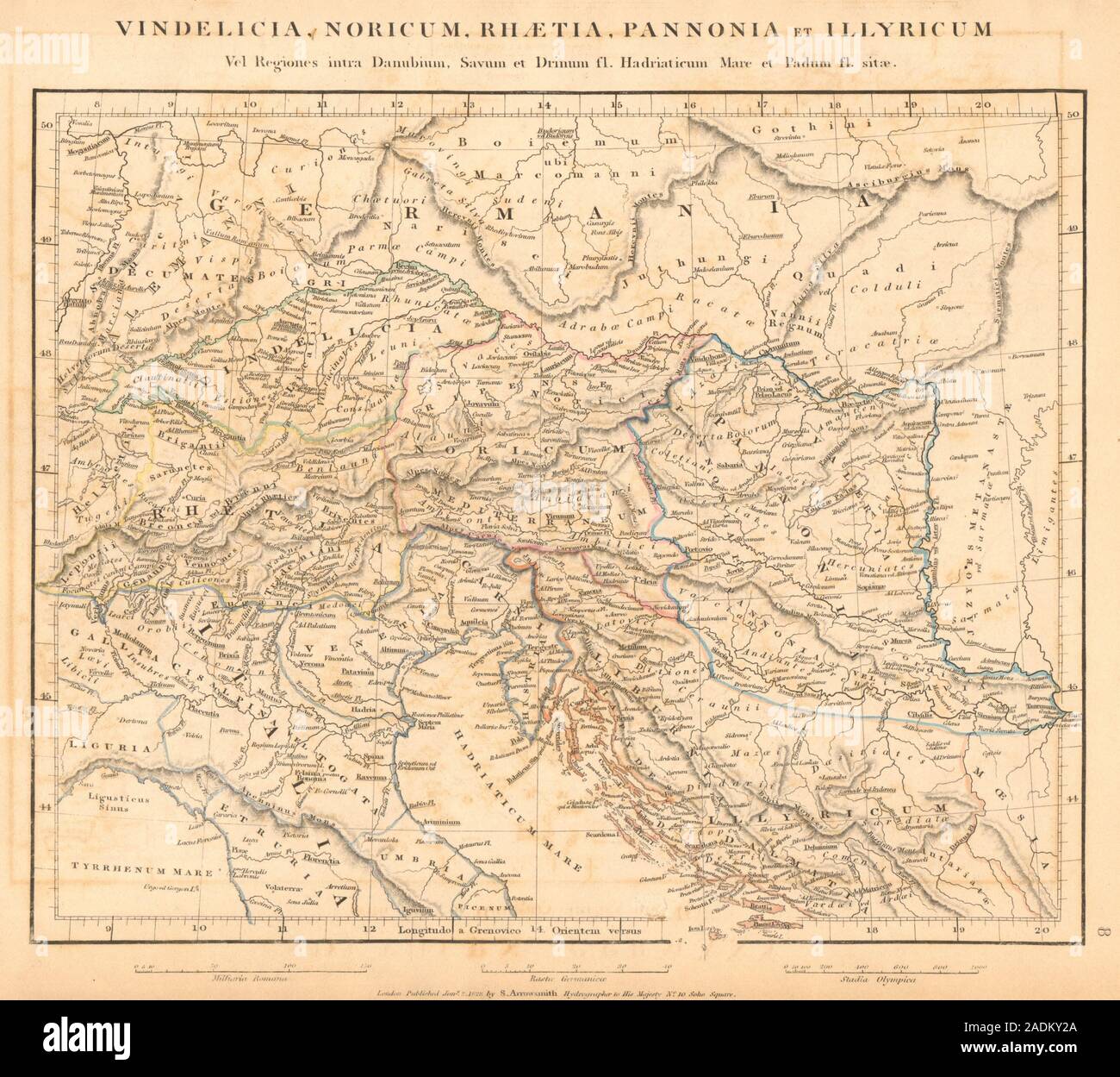 ANCIENT CENTRAL EUROPE. Vindelicia Noricum Rhaetia Pannonia. ARROWSMITH ...