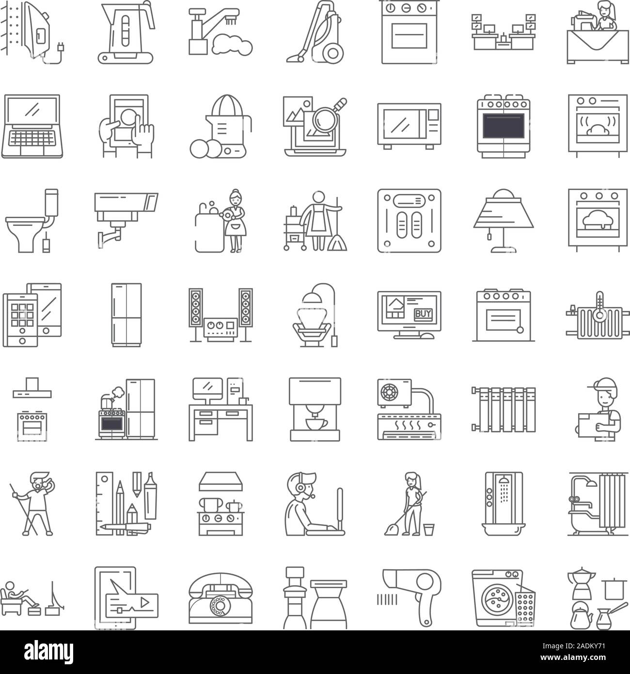 Smart home technology linear icons, signs, symbols vector line ...