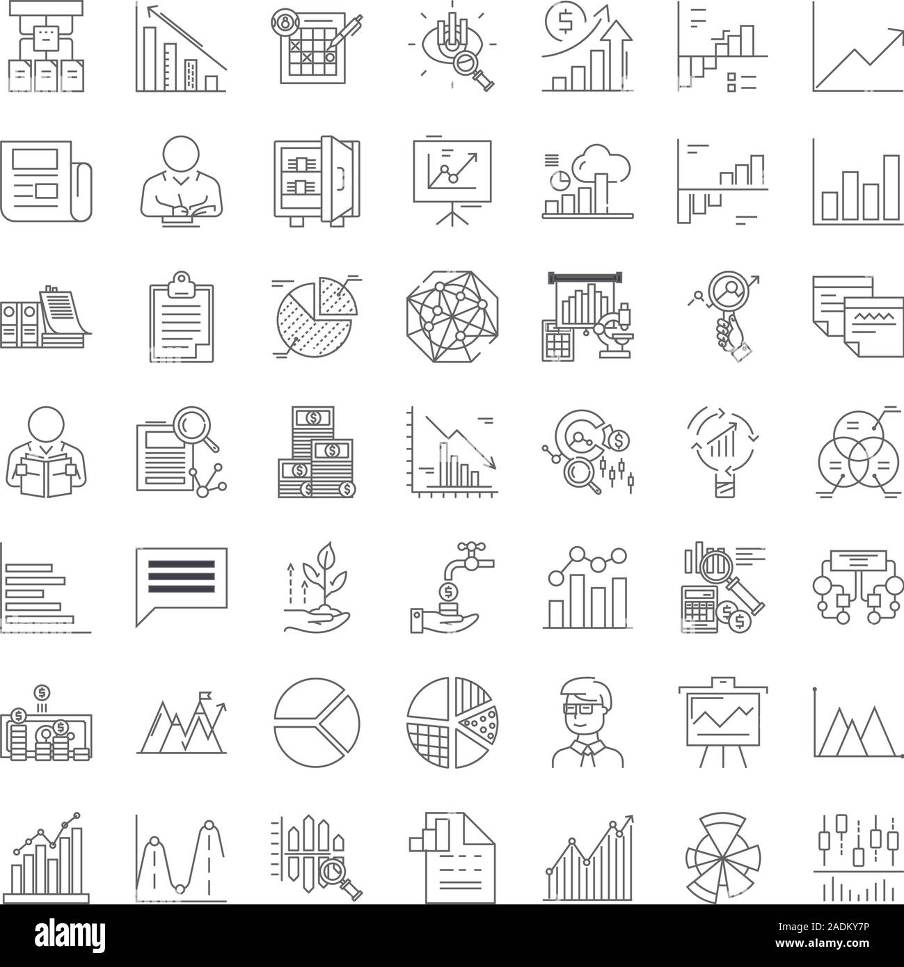 Statistics linear icons, signs, symbols vector line illustration set ...