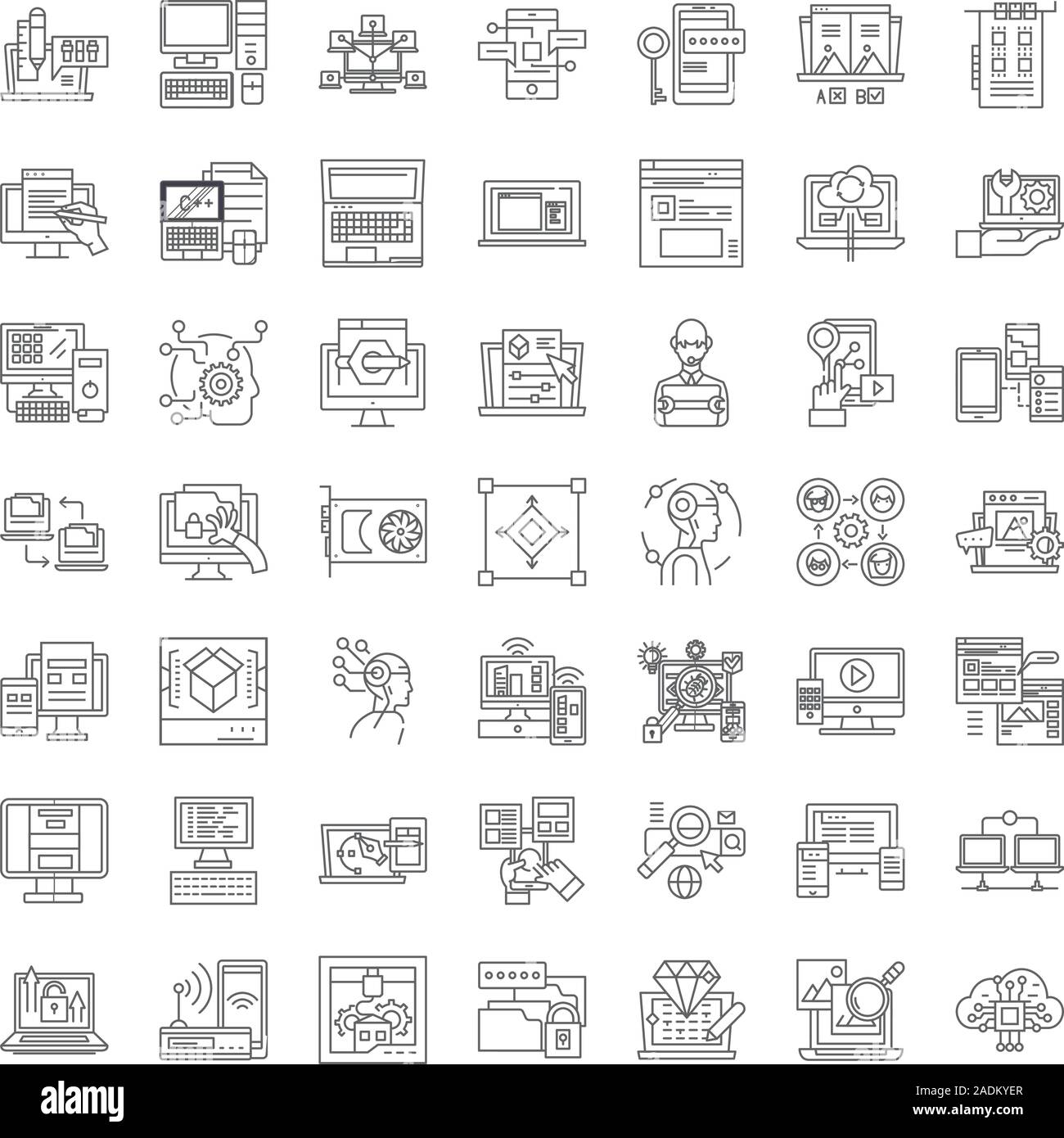Software linear icons, signs, symbols vector line illustration set ...
