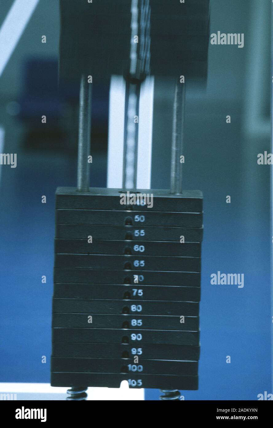 Weights. Stack of weights of an exercise machine in a gymnasium Stock ...