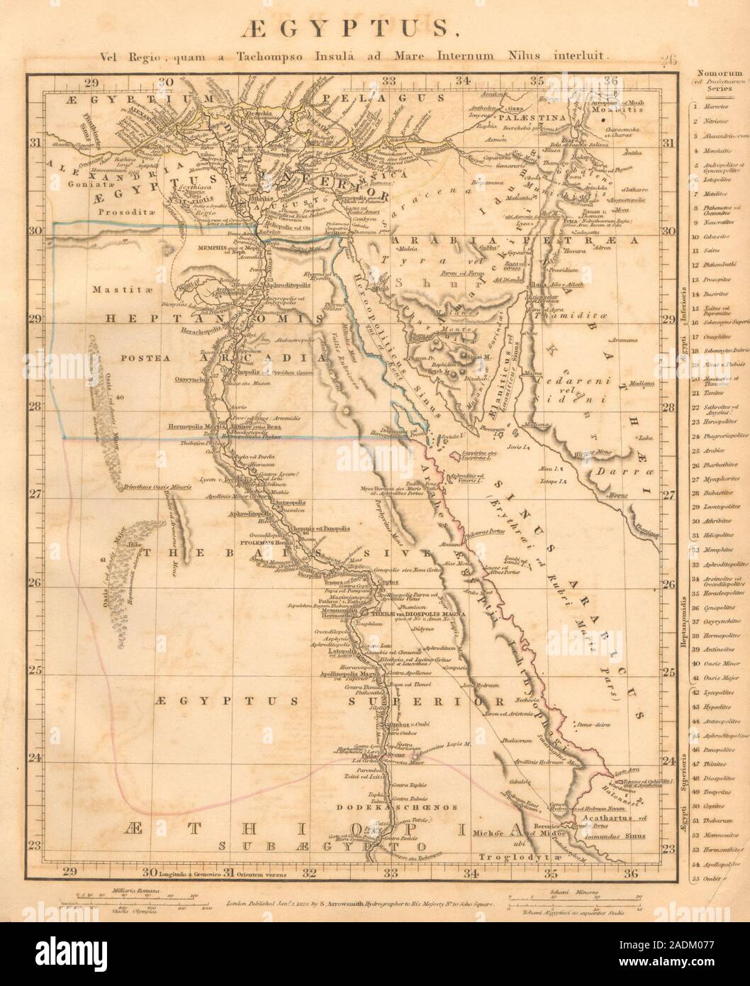ANCIENT EGYPT. Aegyptus Thebais Arcadia Heptanomis. ARROWSMITH 1828 old ...