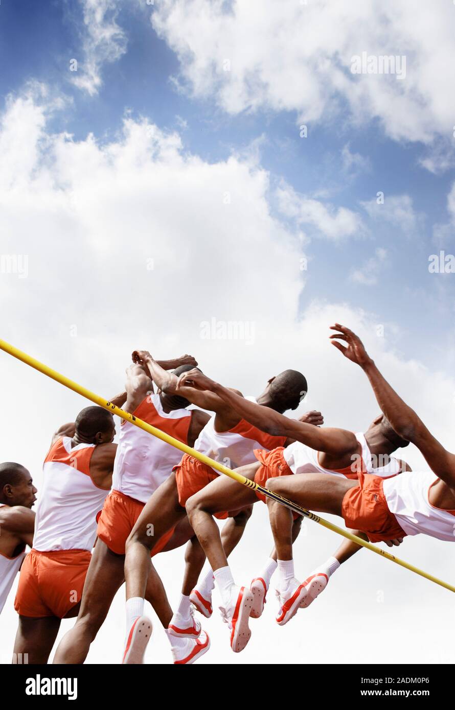 Highjumper clearing the bar. Composite high-speed photograph of an ...