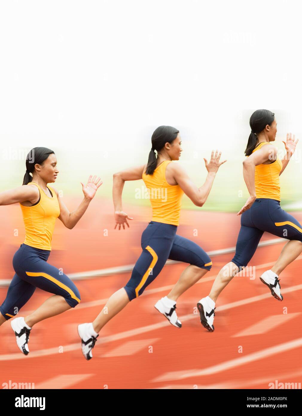 MODEL RELEASED. Sprinter running. Composite high-speed photograph of an ...