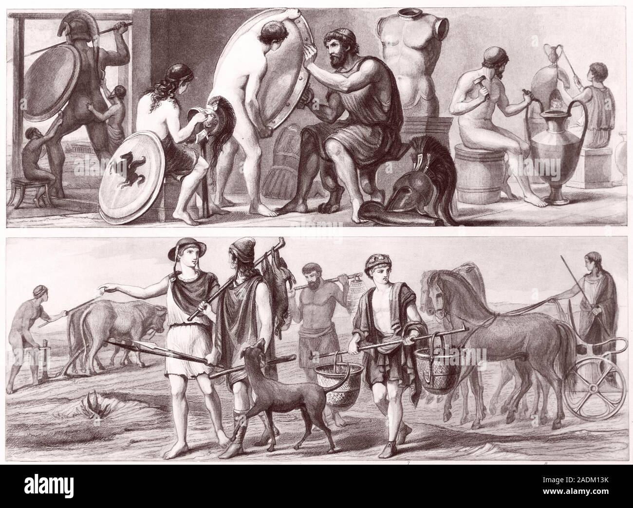 Ancient Greek life. Historical artwork of life in Ancient Greece. The ...