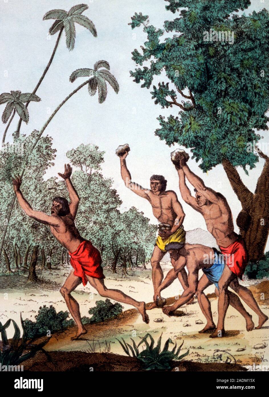 Human sacrifice. Historical artwork of a man being stoned to death as a ...