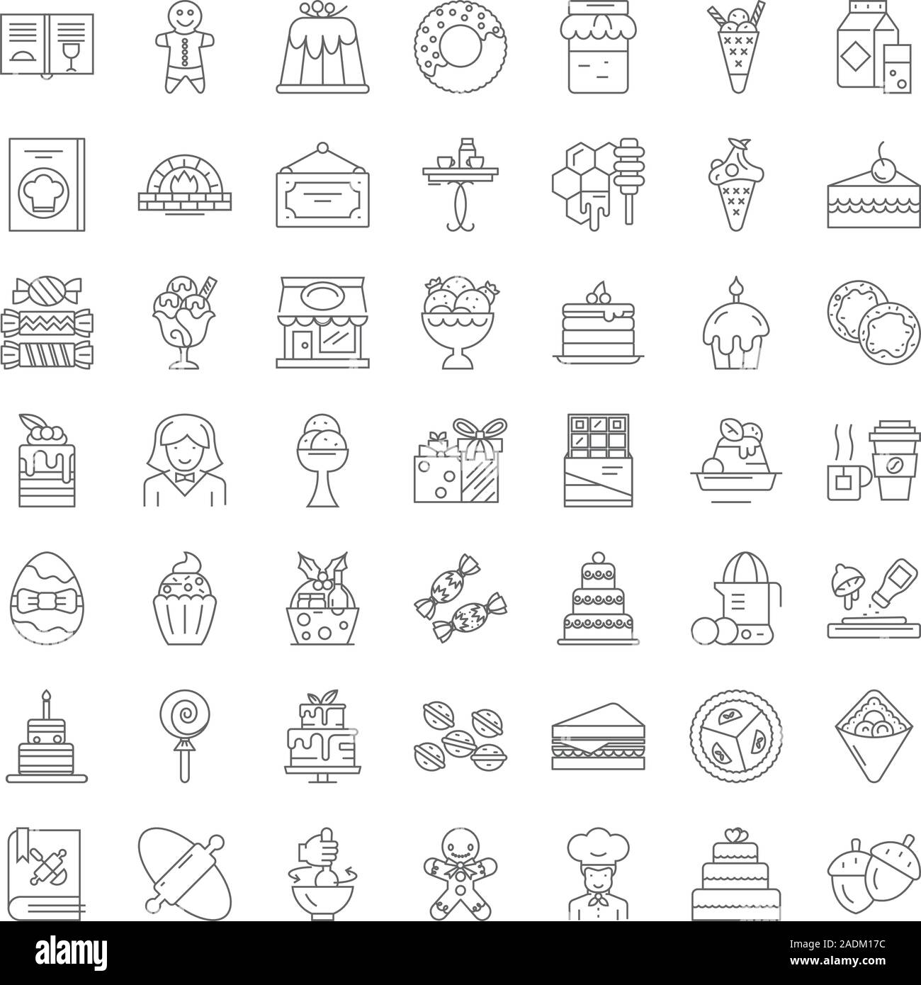 Sweets, candy linear icons, signs, symbols vector line illustration set ...