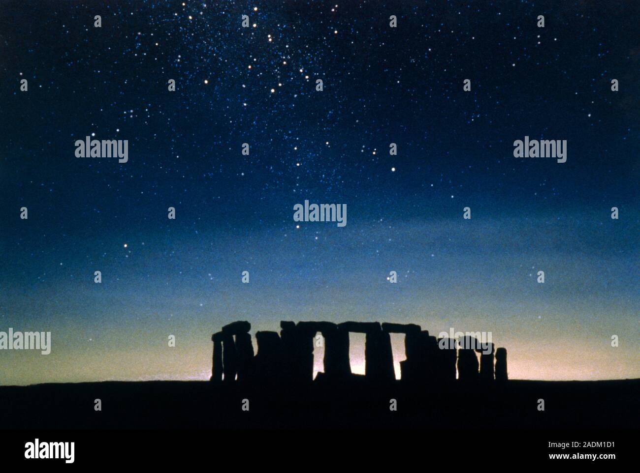 Illustration depicting star-rise over Stonehenge, the megalithic stone ...