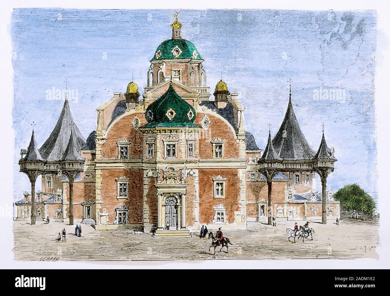 Tycho Brahe's observatory. Coloured historical artwork of the ...