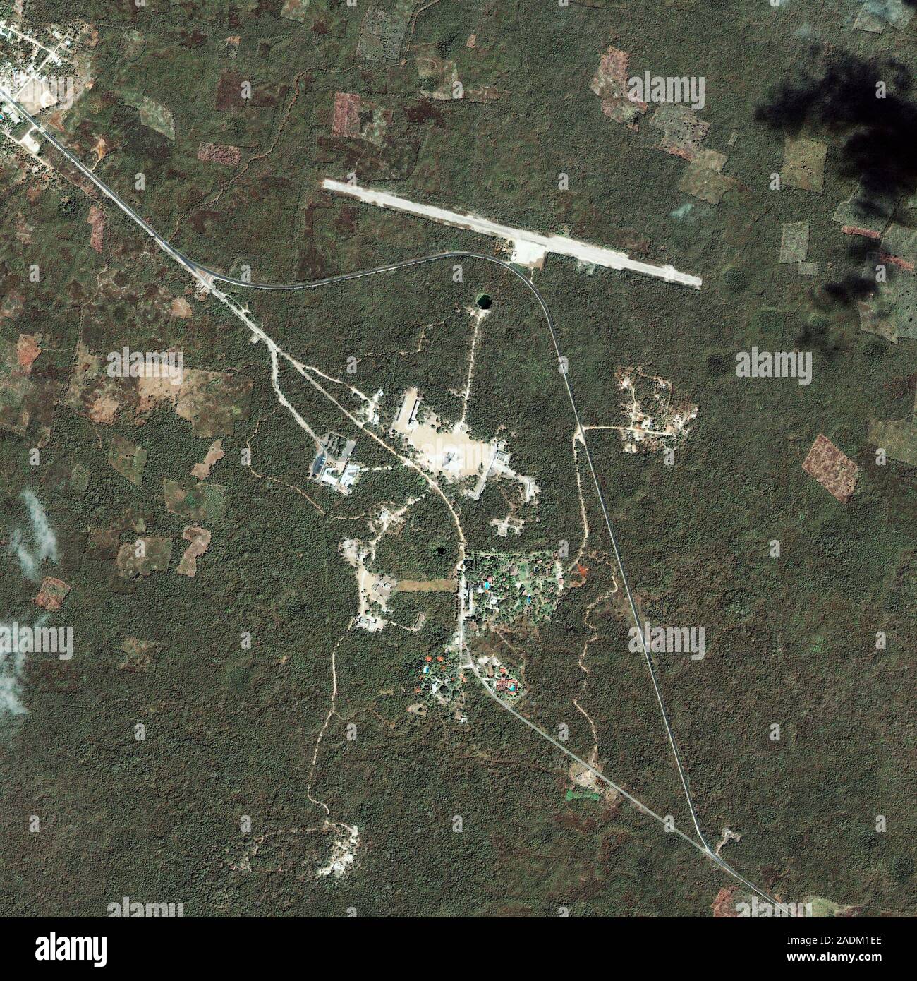 Chichen Itza, Mexico, satellite image. North is at top. The ruins of ...