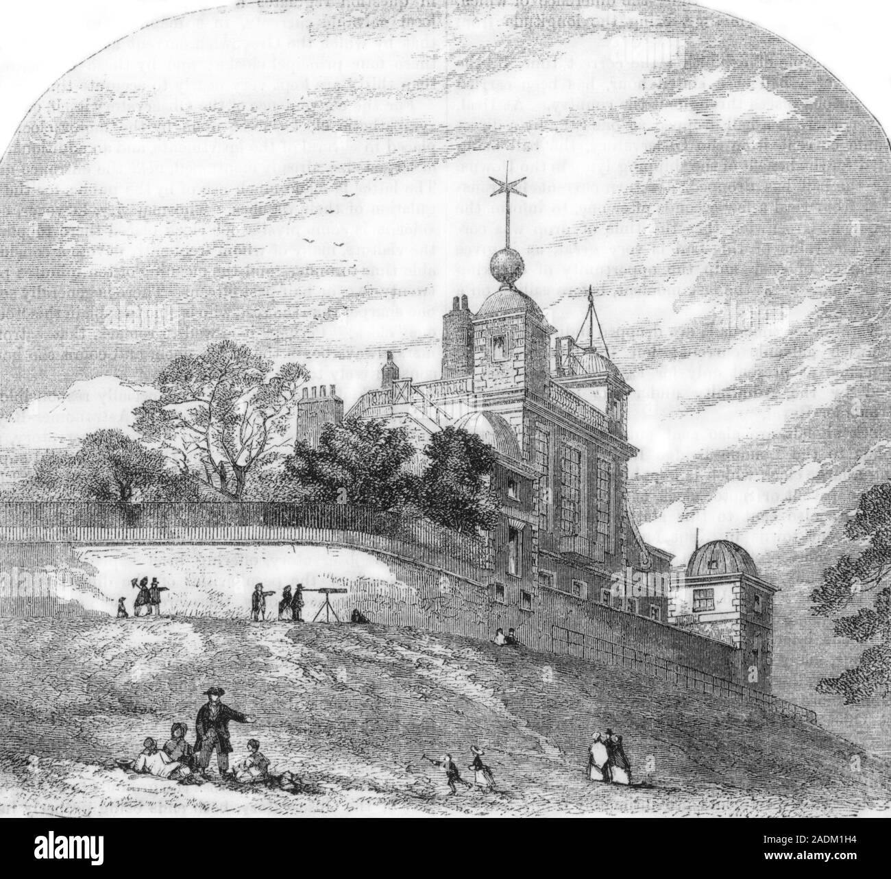 Royal Observatory, Greenwich. Engraving of Flamsteed House, the main ...