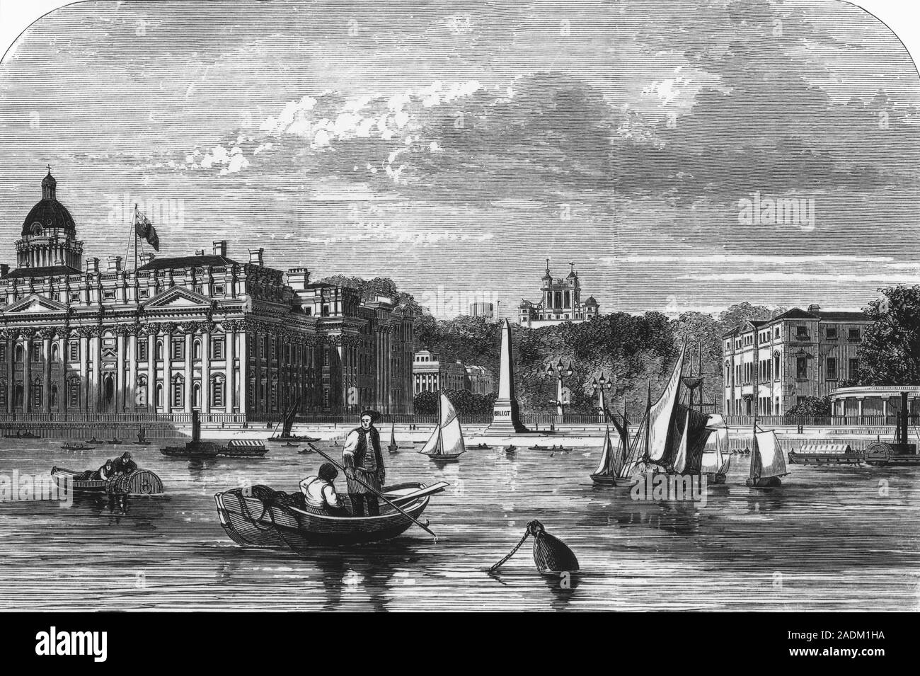 Greenwich buildings from the Thames. The Royal Naval College, Greenwich ...