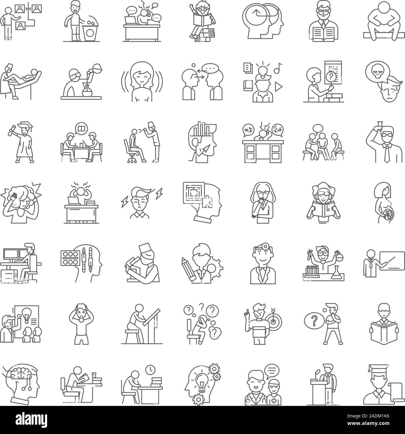 Thinking people linear icons, signs, symbols vector line illustration ...