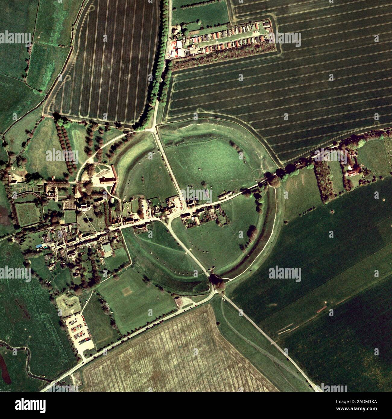 Avebury ring, aerial photograph. The circles of standing stones and the ...