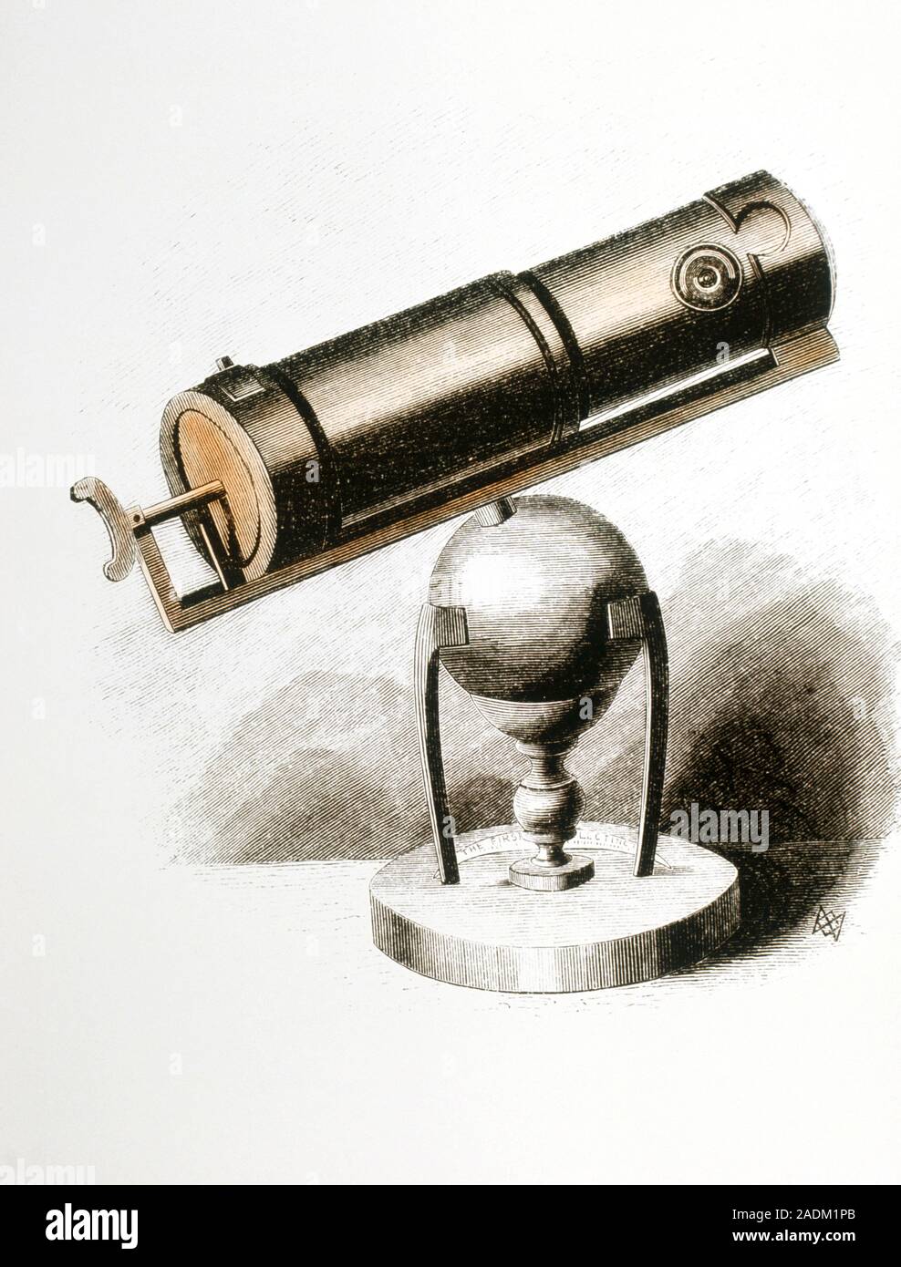 Coloured Engraving Of Isaac Newtons Reflecting Telescope Known Also As The Newtonian Telescope