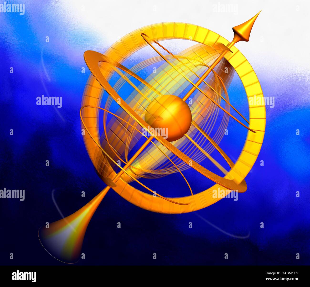 Sundial. Computer illustration of a spinning armillary type of equinoctial sundial. The ...