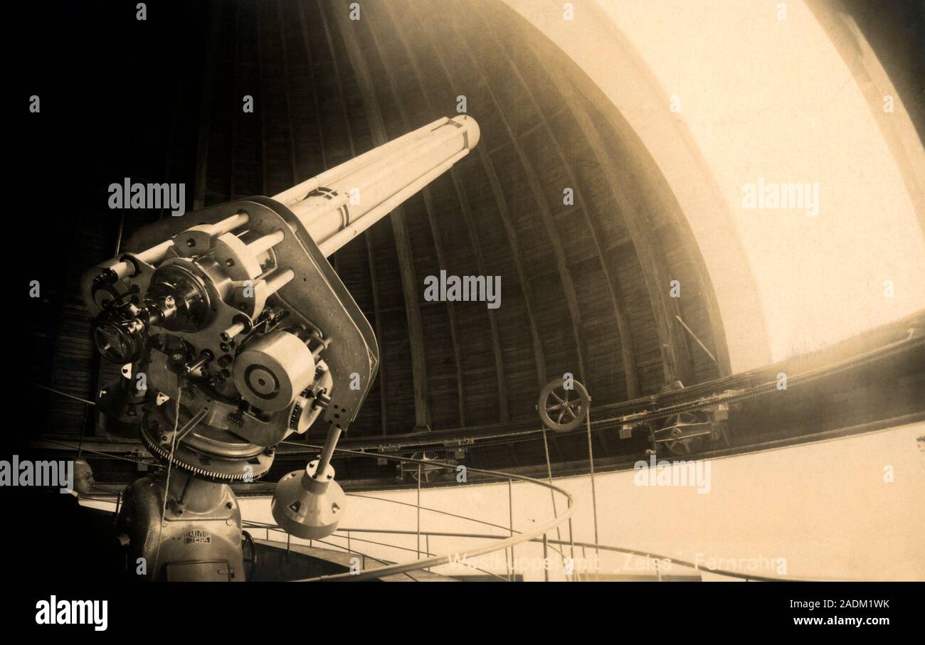 Refractor telescope in an observatory in Munich, Germany, 1928. This ...