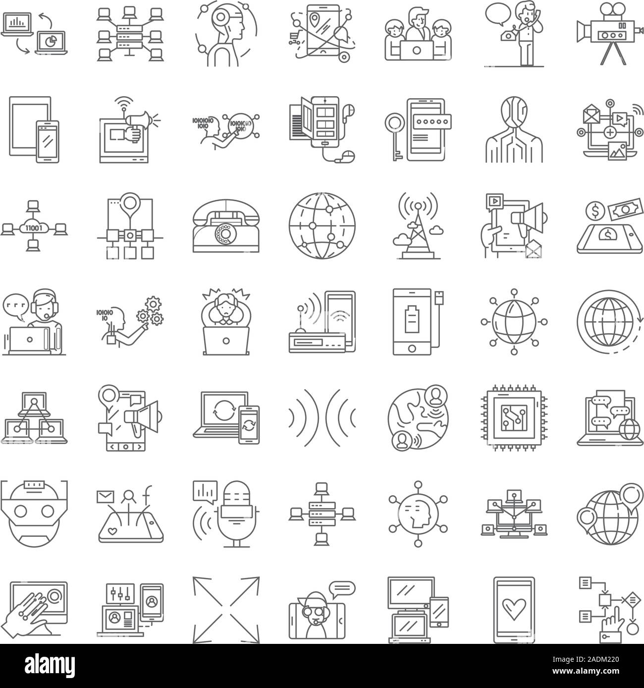 Telecommunication Linear Icons Signs Symbols Vector Line Illustration Set Stock Vector Image