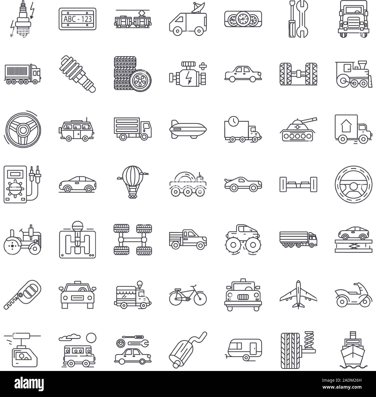 Transport vehicles linear icons, signs, symbols vector line ...
