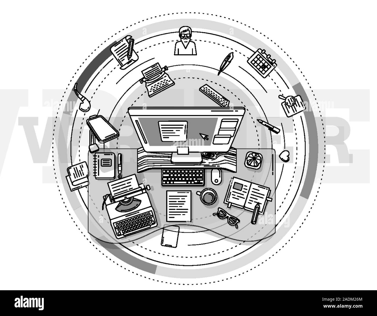 Poster illustrating the workplace of a writer or copywriter Stock ...