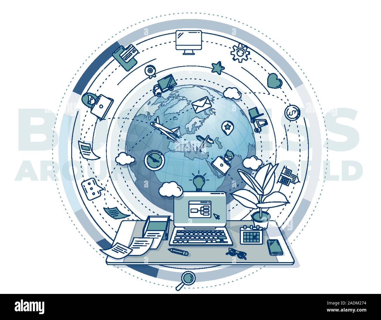 Business around the world - complex illustration for promotional poster ...
