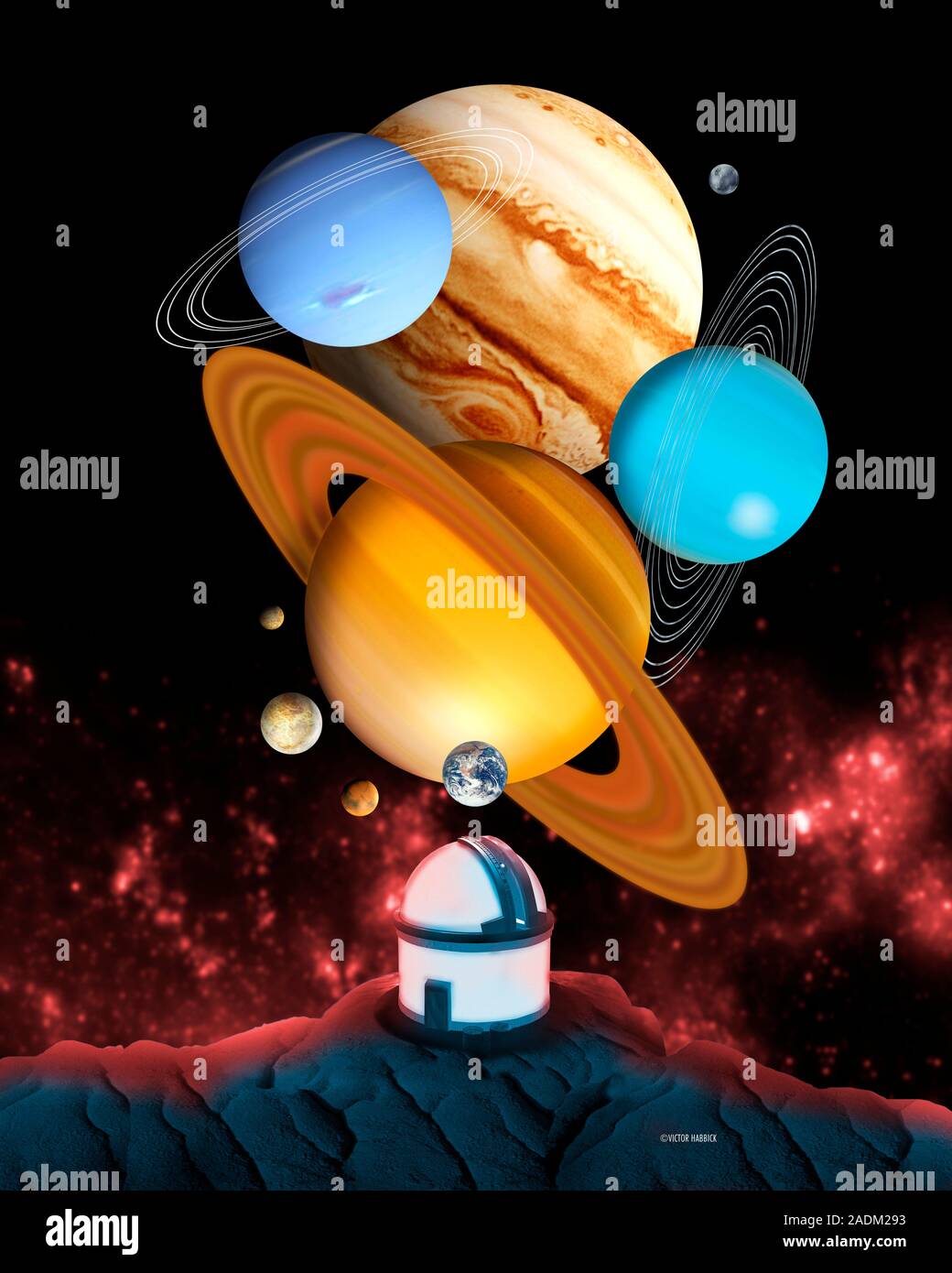 Observing the planets. Conceptual computer artwork of an astronomical ...