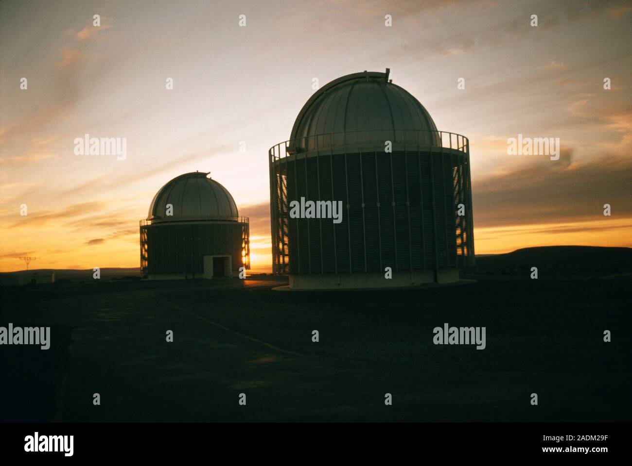 South African Astronomical Observatory (SAAO) telescope domes at sunset ...