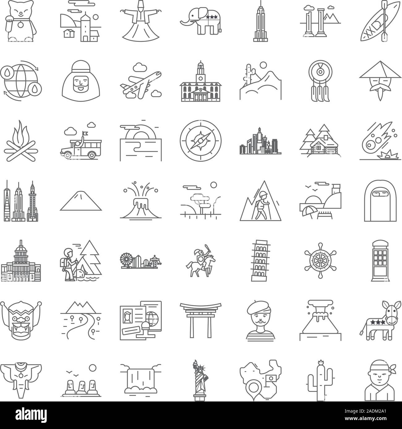 Tourism linear icons, signs, symbols vector line illustration set Stock ...