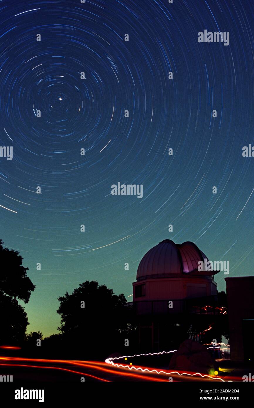 Star trails. Time-exposure image of star trails around the North ...