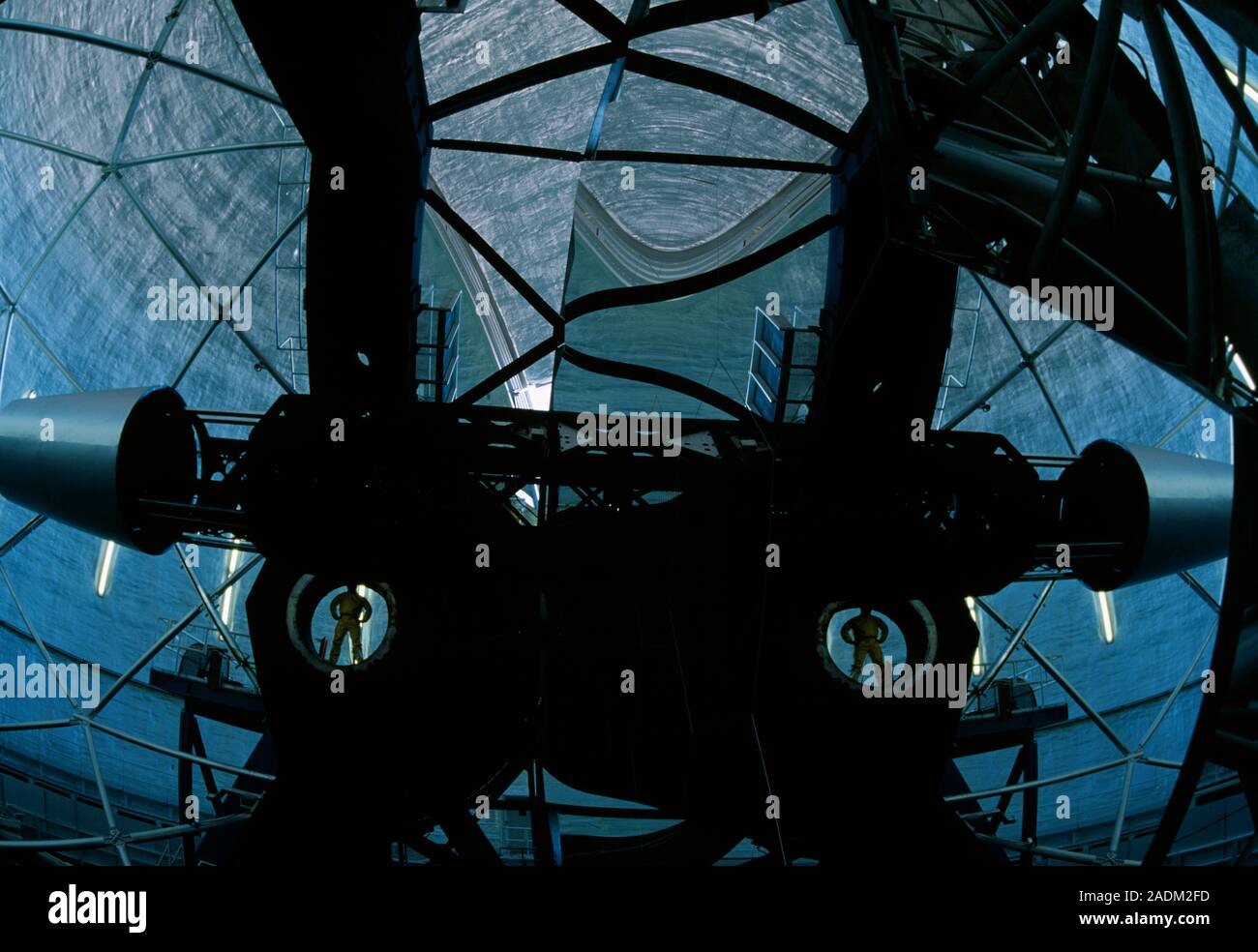 Keck II telescope mirror. The primary mirror (at right) and its ...