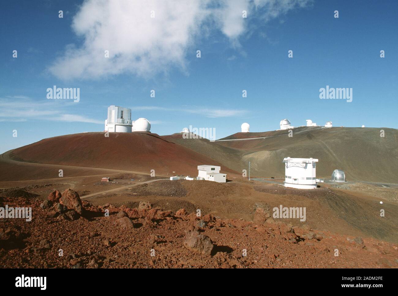 Mauna Kea observatories. View across the summit of the volcano Mauna ...