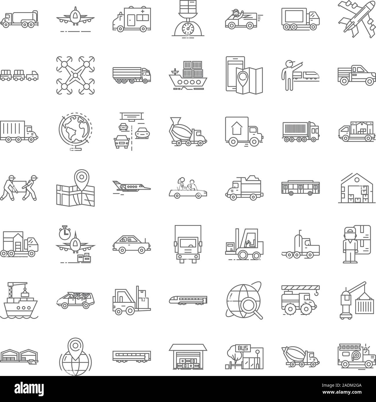 Transportation linear icons, signs, symbols vector line illustration ...