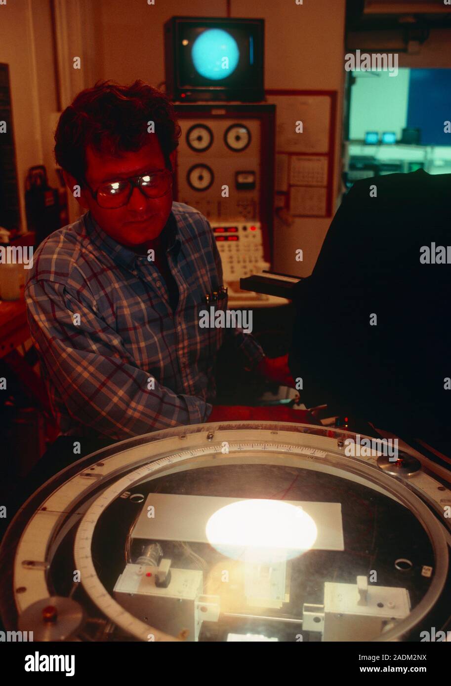An astronomer at work inside the Solar Vacuum Telescope at Kitt Peak ...