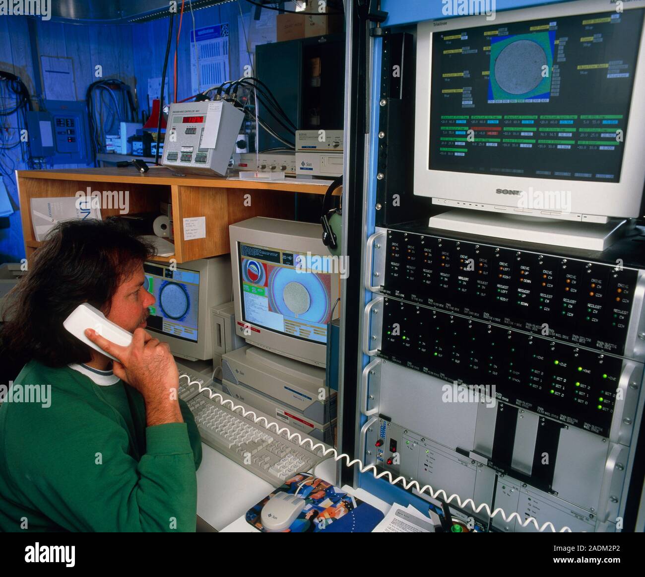 Solar Coronameter controls. Astro- nomer Darryl Koon at the controls of ...