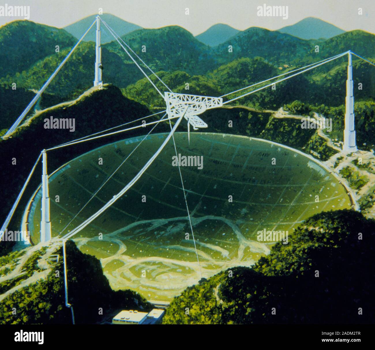 Artwork of the Arecibo radio telescope which is situated in a natural ...