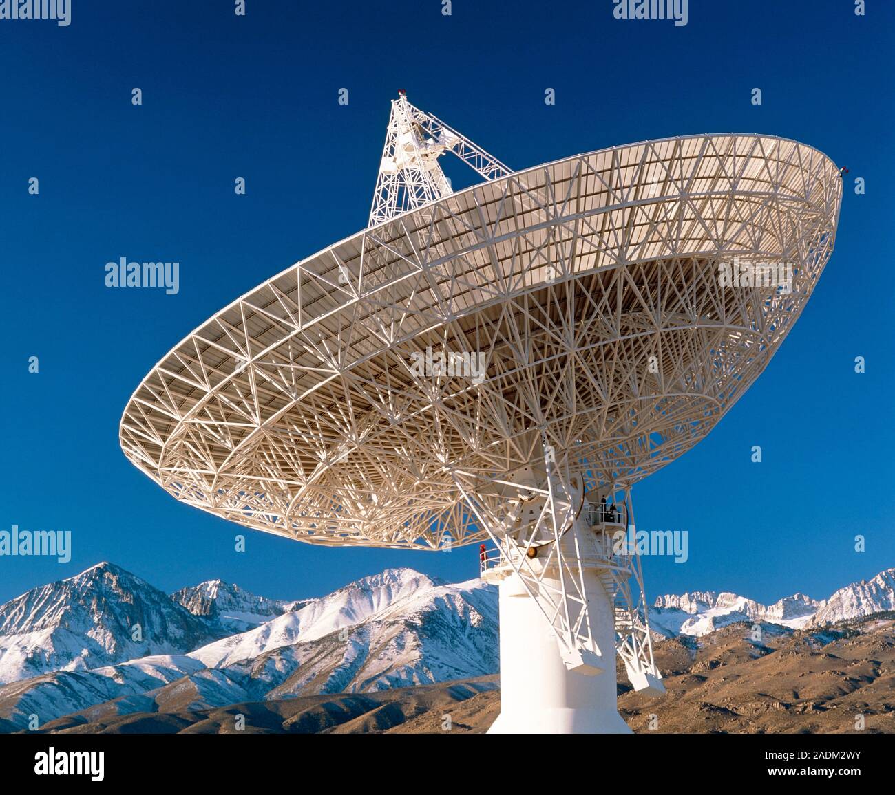 Cosmic microwave telescope. Daytime view of the dish antenna of a radio ...