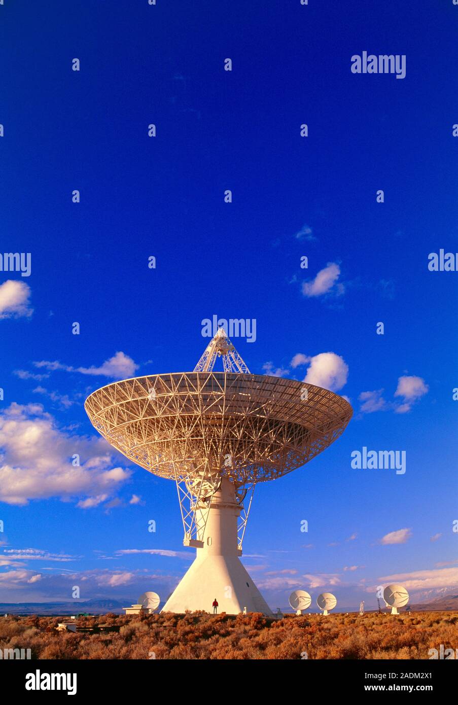 Cosmic microwave telescope. Daytime view of the dish antenna of a radio ...